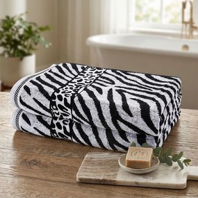 Sada 2 ks žakárových osušek ZEBRA šedá 70 x 140 cm