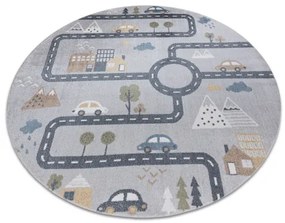 Kulatý dětský koberec BONO 726 Cesta Ulice Město pratelný světle šedý krémový Rozměr: průměr 160 cm