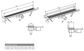 Gelco Manus Onda Nerezový sprchový žlab s roštem 75x13 cm, černá-saténový lesk GMO13B