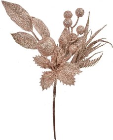Vánoční růžová umělá třpytivá větvička s bobulemi - 7*5*25 cm