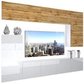 Obývací stěna Belini Premium Full Version dub wotan / bílý lesk + LED osvětlení Nexum 131