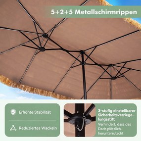 Costway 450 cm Havajský slunečník s LED a stojanem na deštníky s klikou proti