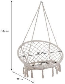 Závěsné křeslo béžové Ø61cm kulaté s třásněmi