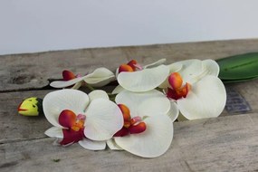 Bílá umělá orchidej s listy 44cm