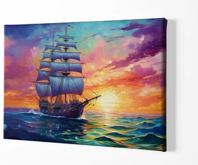 Obraz na plátně - Velká plachetnice a magický západ slunce FeelHappy.cz Velikost obrazu: 180 x 120 cm