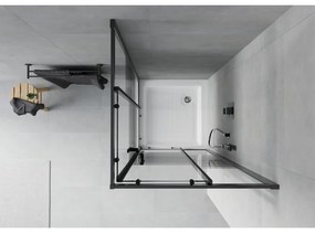 Mexen Rio, čtvercový sprchový kout s posuvnými dveřmi 70 (dveře) x 70 (dveře) x 190 cm, 5mm čiré sklo s pásky, černý profil + bílá sprchová vanička RIO, 860-070-070-70-20-4510