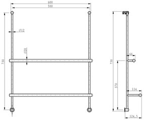 Sapho, Závěsný držák ručníků na sprchovou zástěnu 600x730x125mm, černá mat, 1301-09B