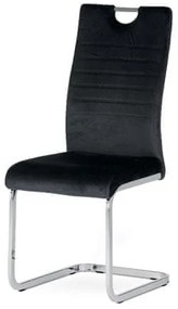 Autronic Moderní jídelní židle Jídelní židle, potah černá sametová látka, kovová chromovaná podnož a madlo (DCL-416 BK4)