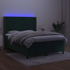 Box spring postel s matrací a LED tmavě zelená 140x190 cm samet 3139442