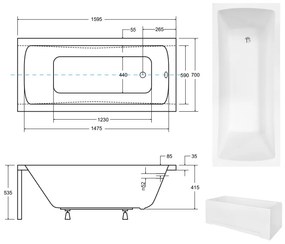 Besco Optima Premium akrylátová vana včetně podhlavníku a úchytů Délka vany: 170cm