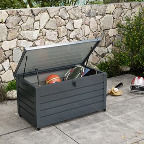 Venkovní úložný box, zahradní box, box na polštáře, odolný proti povětrnostním vlivům, 4 kolečka, 100 x 62 x 65 cm, tmavě šedý