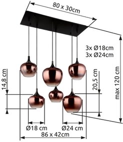 Globo 15548-6HG - Lustr na lanku MAXY 6xE27/40W/230V měděná