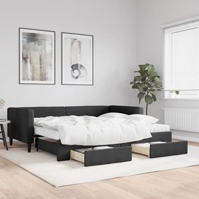 Válenda s přistýlkou a zásuvkami černá 90 x 200 cm textil 3196634