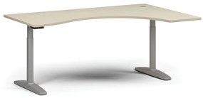 Výškově nastavitelný stůl OBOL, elektrický, 675-1325 mm, ergonomický pravý, deska 1800x1200 mm, šedá zaoblená podnož, bříza