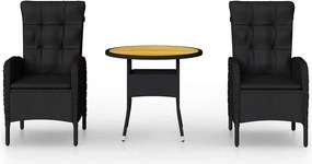3dílný zahradní bistro set polyratan černý 3058549