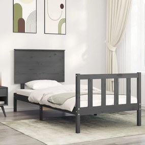Rám postele s čelem šedý 100 x 200 cm masivní dřevo,  3193393 HangarStore.cz