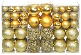 Sada vánočních baněk 100 kusů 3/4/6 cm zlatá 245708