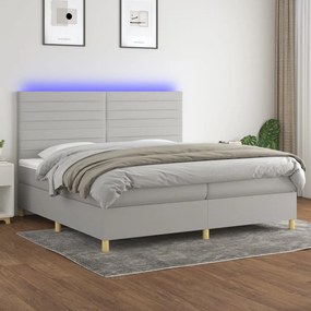 Box spring postel s matrací a LED světle šedá 200x200 cm textil