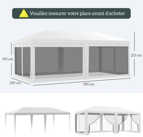 Outsunny Zahradní Recepční Stan Gazebo s 6 odnímatelnými bočními panely, rozměr 6L x 3W m, na párty, akce, bílý | Aosom