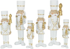 Set 2 vánočních figurek louskáčků v bílo-zlaté uniformě L – 7*5*26 cm