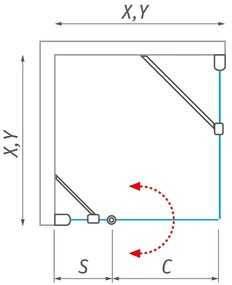 Čtvercový sprchový kout s jednokřídlými dveřmi a pevnou stěnou TB+TDO1 Viz technická specifikace Transparent Brillant TB/1000+TDO1/1100 1100 1000 TB/1000_TDO1/1100_br_tr