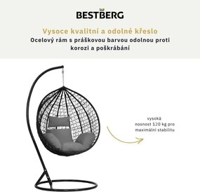 Závěsné křeslo BestBerg BBHC-40BK / ratan / černá/šedá
