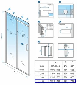 BPS-koupelny Posuvné sprchové dveře HYD-PD09E 140 zlatá/transparent pro instalaci do niky - bez vaničky