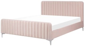 Sametová čalouněná postel s roštem 160 x 200 cm růžová LUNAN Beliani