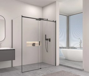 Erga Lynn, sprchový kout s posuvnými dveřmi 130(dveře) x 70(stěna) x 195 cm, 8mm čiré sklo, černý profil, ERG-V02-LYNN-D130G070-CL-BK