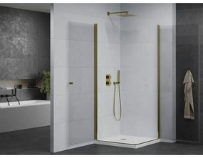 Mexen Pretoria Duo sprchový kout s otočnými dveřmi 80 x 80 cm, Průhledné, Zlatá + sprchová vanička Flat - 852-080-080-50-02-4010