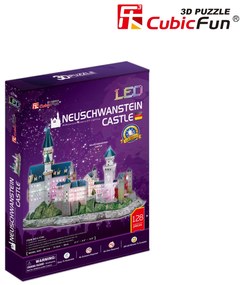 CubicFun - Puzzle 3D Zámek Neuschwanstein s LED světlem - 128 dílků