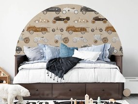 Samolepka na zeď PŮLKRUH do dětského pokoje RETRO AUTA Zvolte rozměr: 196x98 cm
