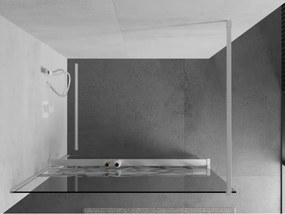 Mexen Kioto+, sprchová zástěna Walk-In s poličkou a věšákem 100 x 200 cm, 8mm čiré sklo bílý vzor, ​​bílý profil, 800-100-121-20-85