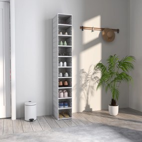 HOMCOM Sada 10 skládacích botníků, stohovatelné plastové úložné boxy na boty s víky, úložný prostor pro boty až do velikosti 43, bílá, 26x35x174cm