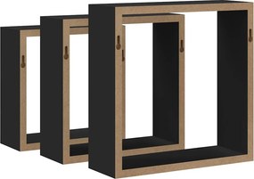 Nástěnné police kostky 3 ks černé MDF 323950