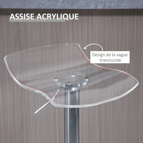 HOMCOM Sada 2 barových židlí moderního designu s akrylovým sedákem a kovovou základnou - 360° otáčení - výškově nastavitelné s opěrkou na nohy - průh…