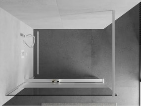 Mexen Kioto+, sprchová zástěna Walk-In s poličkou a věšákem 130 x 200 cm, 8mm čiré sklo-námraza, bílý profil, 800-130-121-20-35