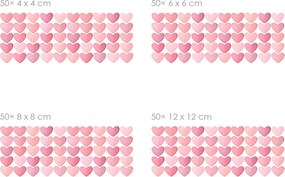 Akvarelová srdce růžová 50 ks textilní přelepitelné samolepky na zeď 50 ks 4x4 cm