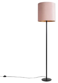 Stojací lampa černá s velurovým odstínem růžová se zlatem 40 cm - Simplo