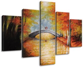 Gario Ručně malovaný obraz Po podzimním mostě - 5 dílný Rozměry: 150 x 105 cm