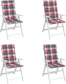 Podušky židle vysoké opěradlo 4 ks červené kárované 120x50x3 cm 314126