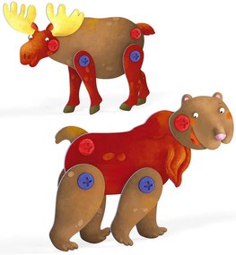 QUERCETTI Tecno Puzzle pohyblivé 3D medvěd + los 26 dílků STAVEBNICE 0542