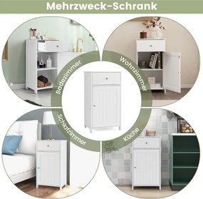 Costway Koupelnová skříňka úzká se zásuvkou a dvířky – 43 × 34 × 77 cm, bílý
