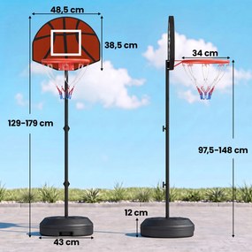 Basketbalový koš SPORTNOW s nastavitelnou výškou 129-179 cm a stojanem, včetně magnetické tabule na šipky pro vnitřní i venkovní použití