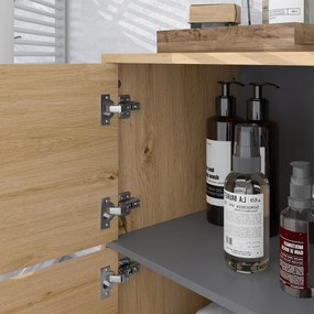 HOMCOM Koupelnová skříň, Úložná skříň s otevřenými oddíly a skříňkou, velikost koupelnové skříně 80D x 35Š x 70V cm, přírodní dřevo