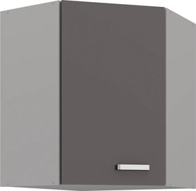 GREY gr | horní kuchyňská skříňka 60x60 GN-72 1F (45°) rohová s policemi | 60x60 cm | světle šedá/tmavě šedá lesk