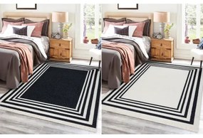 koberec TWIN 22990 Vzor rámu, bavlna, oboustranný, Ekologické třásně velikost 140x190 cm | krásné koberce cz
