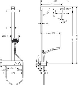 Hansgrohe Rainfinity, Showerpipe 250 1jet EcoSmart s termostatem ShowerTablet 350, černá matná, HAN-28742670