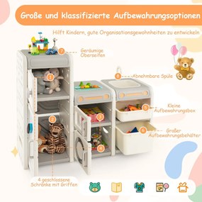 Costway Dětská skříňka na hračky s magnetickou tabulí a odnímatelným dřezem