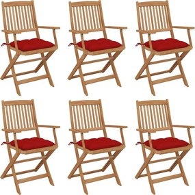 vidaXL Skládací zahradní židle s poduškami 6 ks masivní akácie [3074964] Barva: Červená